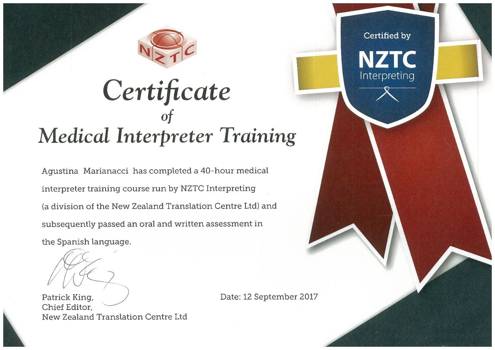 Certificate of Medical Interpreter Training – Translations with AM